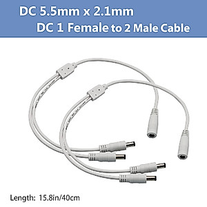 PAUTIX 2-Pack DC 1 Female to 2 Male 5.5mm X 2.1mm Splitter Cable DC Power Adapter for LED Strip Light CCTV Security Cameras(1 to 2)