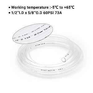 Geowaky Clear Vinyl Tubing 1/2" ID × 5/8" OD -10 Ft 60PSI,Flexible Plastic Tubing,BPA Free Non-Toxic, Multipurpose Hybrid Clear Reinforced Tubing with 2 Screw Clamps