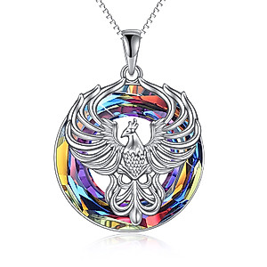 YAFEINI Phoenix Necklace Sterling Silver Crystal Phoenix Pendant Firebird Jewelry Gift for Women