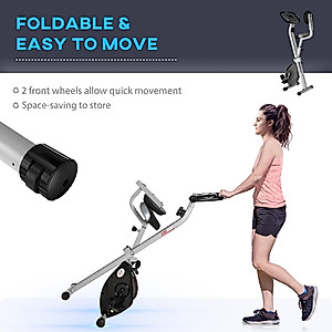 Soozier Foldable Upright Training Exercise Bike Indoor Stationary X Bike with 8 Levels of Magnetic Resistance for Aerobic Exercise, Grey