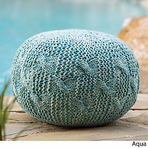 GDFStudio Outdoor Handcrafted Modern Water-Resistant Fabric Cylinder Pouf Ottoman Foot Stool - Bean Bag Floor Chair - Foot Rest Couch for Living Room Bedroom Ottoman, Black