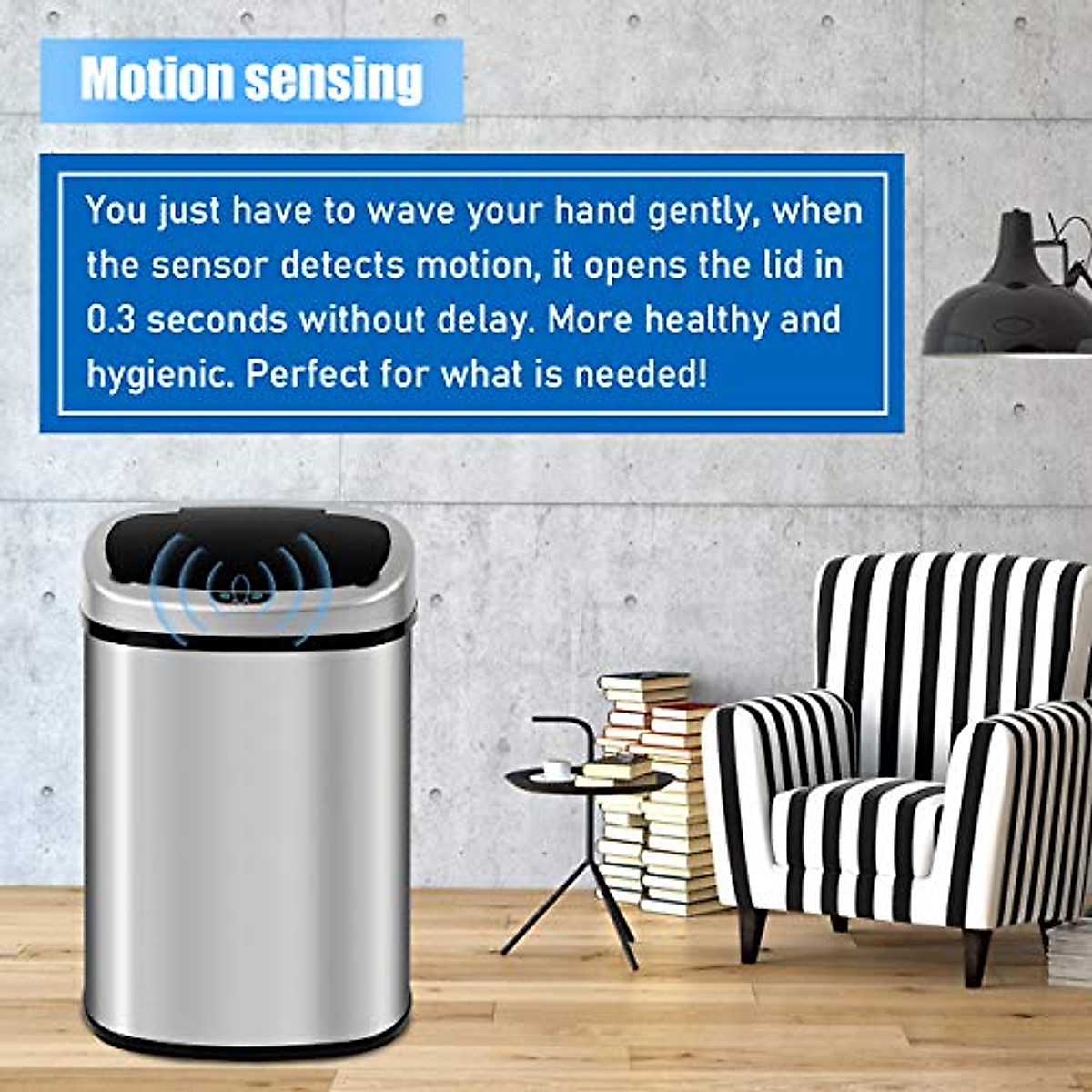 Kitchen Trash Can Garbage Can Waste Bin 13 Gallon Trash Can Stainless Steel with Lid Touch Free Automatic Sensor Garbage Bins 50 Liter Large Capacity Garbage Can for Home Bathroom Office Bedroom