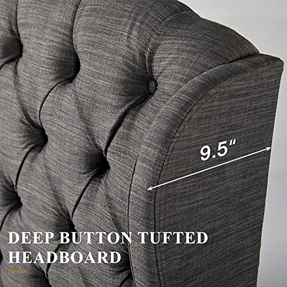 Jocisland Upholstered Bed Frame King Size Wingback Platform Bed Frame Tufted and Headboard Tall Linen Bed Frame/No Box Spring Needed/Wood Slat (Dark Grey)