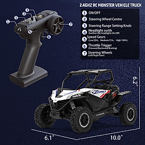 Remote Control Monster Truck 4WD Drift Car Off-Road UTV Vehicle RC Rock Crawler Truck All Terrain RC Car with 3 Speed 2 Powerful Battery Toy for Adults Kids Car Model Hobby