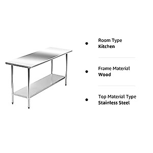 24 x 60 Inch Stainless Steel Work Table Kitchen Work Table Scratch Resistent Commercial Work Table Metal Table with Adjustable Table Foot for Kitchen Home Restaurant