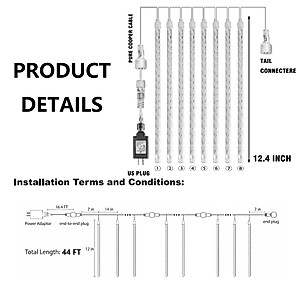 TW SHINE Christmas Meteor Shower Lights Outdoor, 864 LED 12" 24 Tubes Waterproof Christmas Lights Outdoor Plug in, Snow Falling Rain Icicle Xmas Lights Decorations, Blue