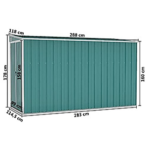 Gecheer Wall-Mounted Garden Shed Green 46.5"x113.4"x70.1", Outdoor Storage Shed with Door Galvanized Steel Shed Storage House for Backyard Garden Patio Lawn