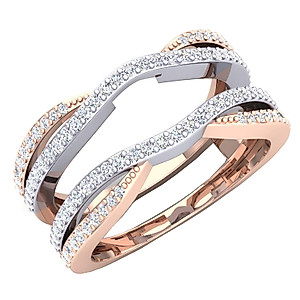 Dazzlingrock Collection 0.50 Carat (Cttw) Round White Diamond Chevron Double Enhancer Guard Wedding Ring for Women in 10K White & Rose Gold, Size 7