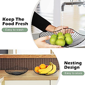 Fodayuse Flat Modern Black Fruit Bowl, Fruit Holder for Fruit and Vegetable Storage, Minimalism Wire Fruit Bowls for Kitchen Counter, Home Decor, Countertop, Table Centerpiece, Black