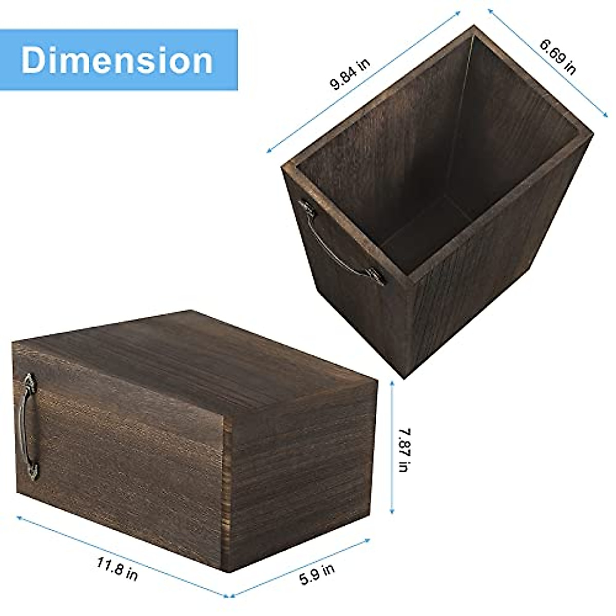 Trash Can Wastebasket Wood Garbage Container Bin with Built-in Double Metal Handles for Office, Bedroom, and Bathroom, Dark Brown