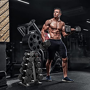 WF Athletic Supply 5-25Lb Rubber Coated Hex Dumbbell Set with A Frame Storage Rack Non-Slip Hex Shape for Muscle Toning, Strength Building & Weight Loss, Charcoal Rack