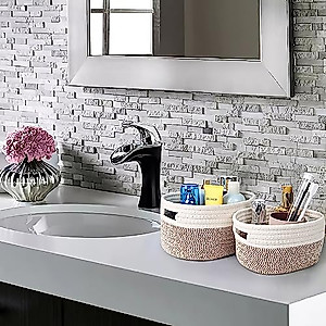 Storage Baskets for Shelves, Set of 3 Storage Baskets with Handles for Living Room, Bathroom Nursery Shelves (Mixed Camel+White)