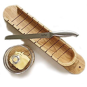 Jean-Patrique Baguette Bread Slicer & Bread Knife Set | 2-piece set contains a solid beech baguette bread slicing board and a professional quality stainless steel bread knife | From