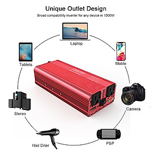 Suuonee Car, EBTOOLS 1000W /2000W Inverter 12V DC to 110V AC Car Converter with 2 AC Out