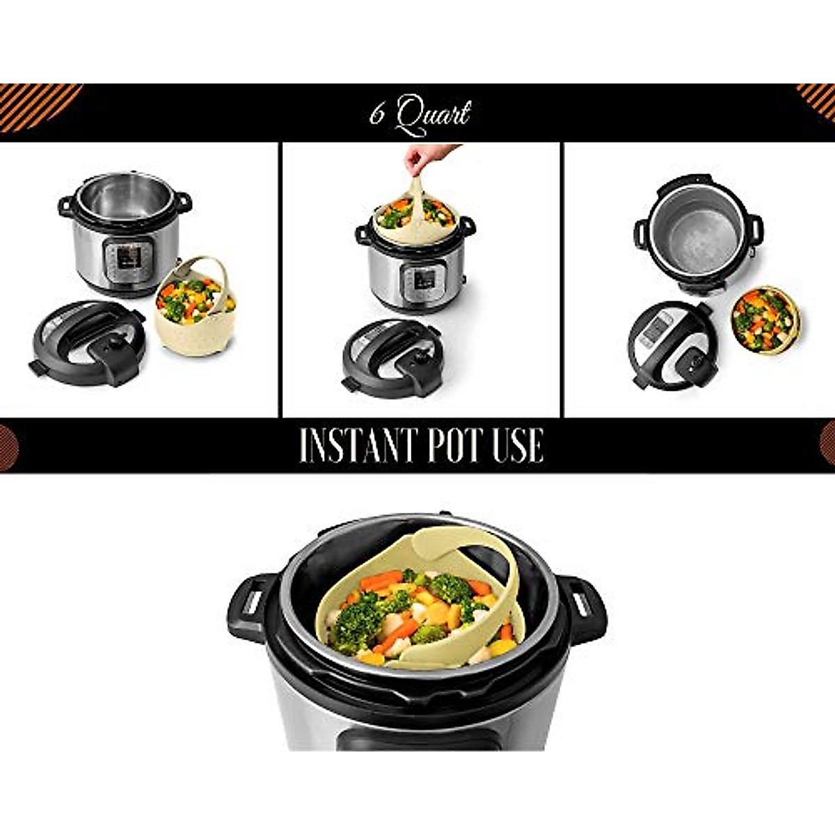 Skoo Silicone Vegetable Steamer Basket for Stove Top, 6 Qt Instant Pot, Ninja Foodi, Other Pressure Cookers - Instant Pot Accessories - For Steaming Food and Perfect Steamed Veggies (Green)