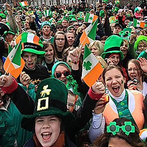 20 Pack Small Ireland Irish Shamrock Flag Stick 5'' x 8'' - Mini Handheld Lucky Green Clover Flags for St Patrick's Day Parade Celebration