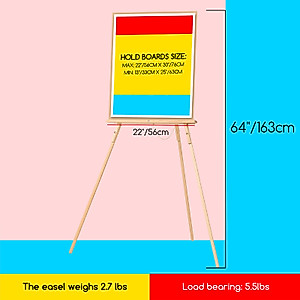MEEDEN Beech Wood Display Wedding Easel Stand, Max Height 64'' Holds Up to 40"/11lb, Wooden Display Tripod for Wedding Sign, Poster, A-Frame Artist Floor Easel for Painting, Canvas, Show, Presenting
