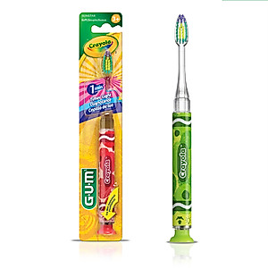 GUM - 202RK Crayola Timer Light Toothbrush (Single Toothbrush) Soft Bristle, Packaging May Vary