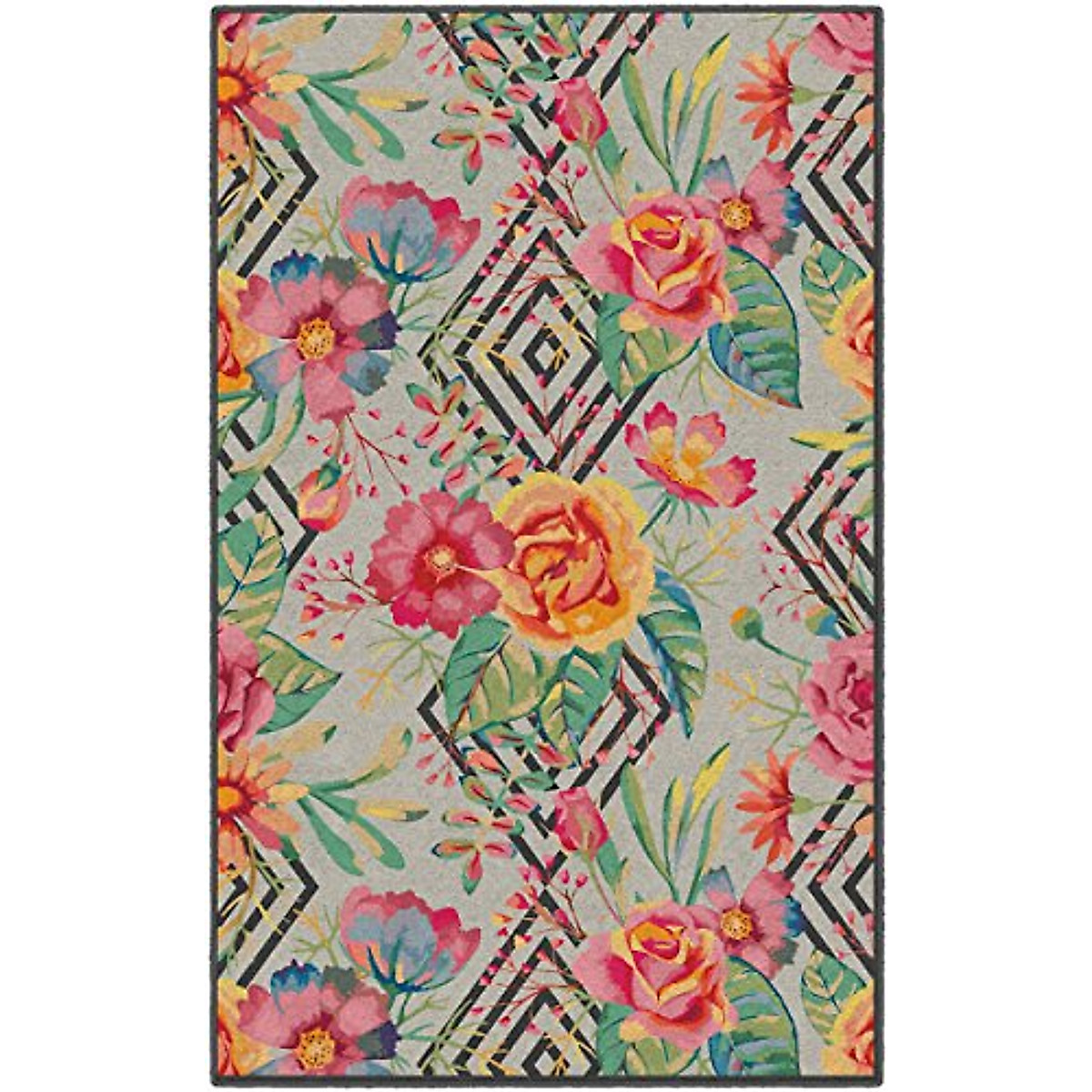 Brumlow Mills Flower Power Geometric Floral Area Rug for Living Room, Bedroom Mat, Kitchen or Entryway Rug, 2'6" x 3'10", Multicolor