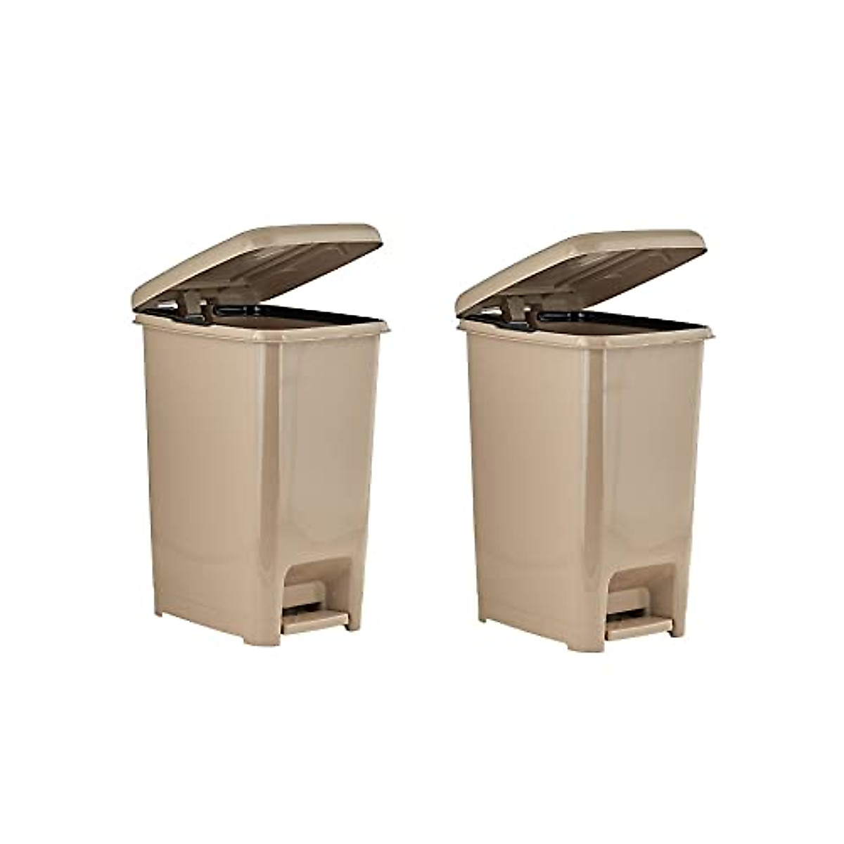 Superio 2.5 Gal Slim Step On Pedal Plastic Trash Can, 2 Pack Waste Bin for Under Desk, Office, Bedroom, Bathroom- 10 Qt, Black (Beige)