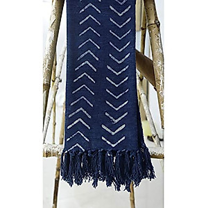Trade Star 50 x 70 Inch Indigo Hand Block Printed Throw Blanket Boho Mudcloth Throw with Tassels Cozy Wrap Blanket Decorative Bed Throw (Pattern 7)