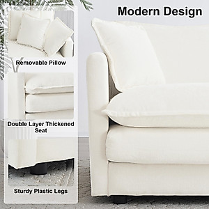 Linyuanwai Chenille 4-Seater Sofa Couch, Comfy Oversized Cloud Couch with Deep Seat and 6 Pillows Lounge Upholstered Large Sofa for Living Room Bedroom Office Apartment (White)