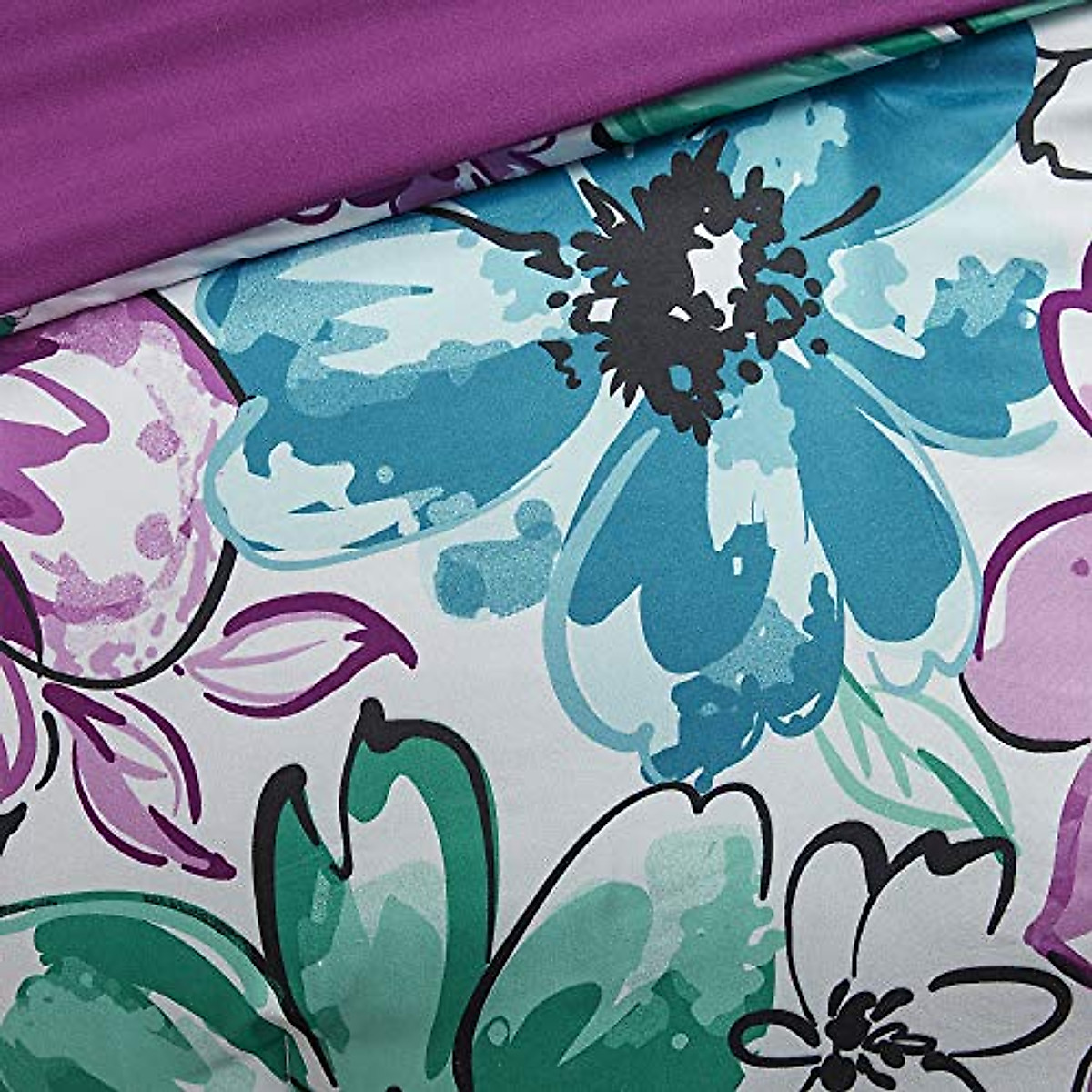 Intelligent Design Comforter Set Vibrant Floral Design, Teen Bedding for Girls Bedroom, Mathcing Sham, Decorative Pillow, Full/Queen, Olivia, Blue