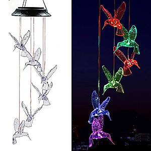 Solar Hummingbird Wind Chimes, Color Changing Solar Wind Chime Outdoor Waterproof Hummingbird LED Solar Lights, for Home/Yard/Night/Garden