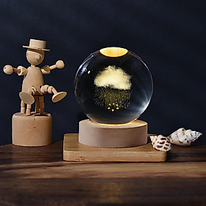 JANARARY 3D Galaxy Crystal Ball Night Light for Kids with Colorful LED Light Base, Color Changing Light with Remote as a Birthday Gift for Teens Boys and Girls, Rainy Cloud Model