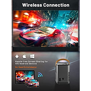 [2022 Upgraded] Mini WiFi Bluetooth Projector, ELLEPHAS 1080P Full HD Supported Movie Projector, Home Theater Projector with 100" Projector Screen & Zoom, Compatible with Android/iOS/PC/TV Stick/PS4