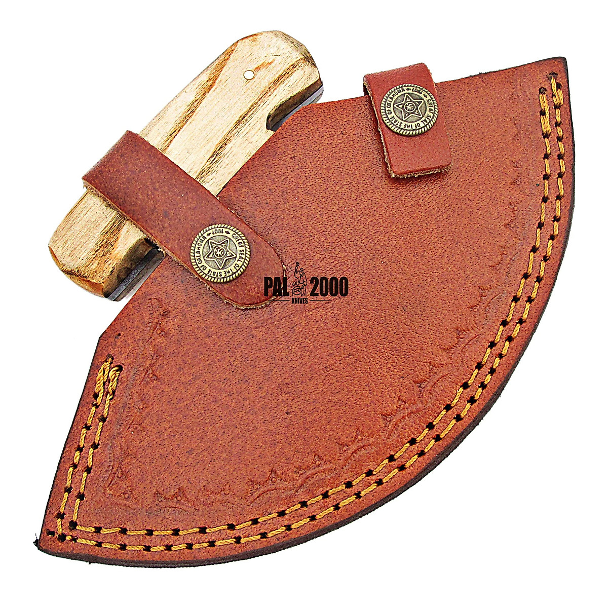 ULU-3007 Handmade Damascus Steel Ulu Knife Stabilized Handle With Sheath