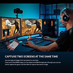 Mirabox Dual HDMI Capture Card for Streaming 2 in 2 Out,Support Dual 4K@30Hz Input,4K@30Hz Passthrough,USB3.0 1080P Capture for OBS Camera DSLR Live Streaming
