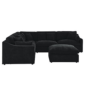 Yoglad Modern Oversized Modular Sectional Sofa Set with Down Feathers, L-Shaped Chenille Upholstered Couch with Ottoman and 10 Pillows for Living Room or Apartment (Black)