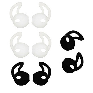 ALXCD Ear Gel for iPhone Earpods, Ear Buds Tips, 4 Pair Anti-Slip Soft Silicone Replacement Earbud Tips for Earphone of iPhone7 SE 6s iPhone 6s Plus 5s [Sport](Black/White)