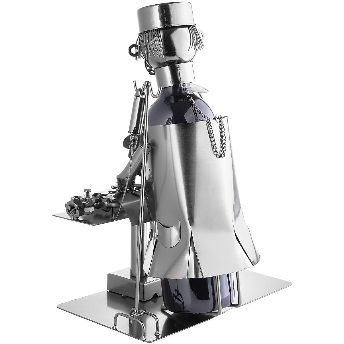 BRUBAKER Wine Bottle Holder 'Surgeon' - Table Top Metal Sculpture - with Greeting Card