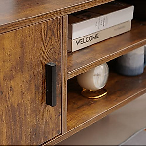 usikey Mid-Century TV Stand for TVs up to 50 Inches, Entertainment Center with Open Storage Shelves & Cabinet, Modern TV Console for Living Room, Rustic Brown