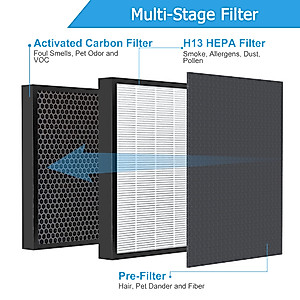 Vegebe Aerio-300 True HEPA Filter Compatible with Zigma Aerio-300 Air Purifier, 1 High-Efficiency HEPA Filter + 2 Carbon Pre-Filters - 1 Pack