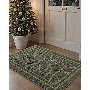DEXI Front Door Mat for Home Entrance, 24x36 Non-Slip Absorbent Floor Mats Low-Profile Washable Doormat for Entryway, Garage, Patio, Green