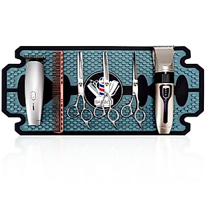 Noverlife Rubber Barber Station Mat, Heat Resistant Anti Slip Hair Salon Service Mat, Double Edge Countertop Protector Pad for Hair Styling Tools, Professional Flexible Mat for Clippers Salon Tools