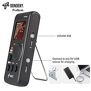 Sondery Digital Metronome for Guitar Piano Drum and All Instruments with Timer, English Vocal Counting and 3 Different Sounds with Earphone Jack and Flashing Light, Loud Volume, Rechargeable