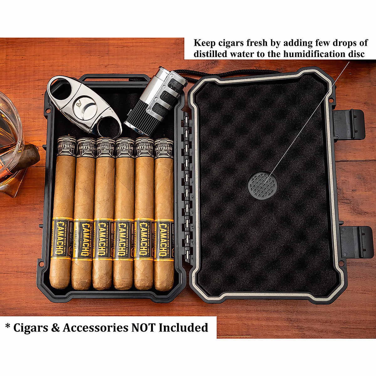 Kobi & Knight Travel Cigar Case Humidor - Case for 6 x 8-Inch Cigars -Waterproof Dustproof Portable Cigar - Shockproof Humidor Kit - Cigar Aficionados Accessories - Cigars Gift Set for Men