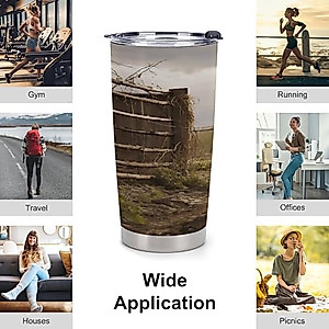 FHENMSA Reusable Plastic Water Cups with Lids,Fence And Horse Print Anti-overflow Cup,sports Travel Coffee Cup