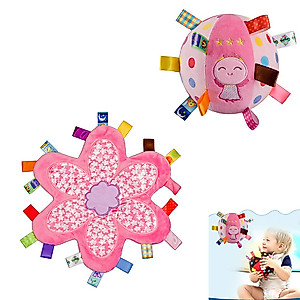 INCHANT Soft Stuffed Rattle Ball with Tags Comfort Security Blanket - Gift Set for Baby Girl, Pink Flower Security Blankie, Cute Angel Plush Ball for Toddlers and Kids