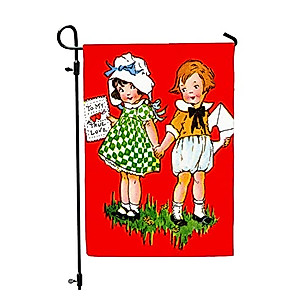 Happy Valentine's Day Garden Flag - Retro Valentines Day Yard Flag - Valentines Day Garden Flags 12x18 Double Sided - Red Vintage Garden Flag Design by Jolly Jon