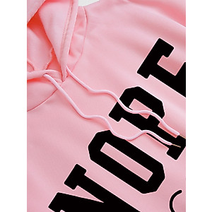 SHENHE Women's Slogan Letter Print Long Sleeve Hooded Sweatshirt Pullover Hoodie Tops Light Pink S