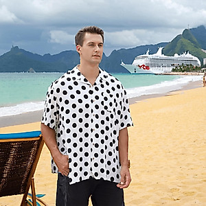 DOKKIA Men's Casual Tropical Floral Short Sleeve Luau Beach Aloha Hawaiian Shirt Polka Dot White Black XX-Large