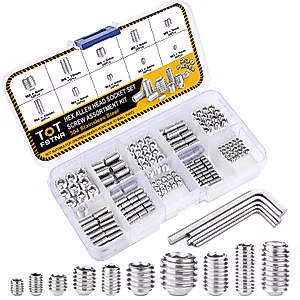 TOTFSTNR 230Pcs 304 Stainless Steel Socket Set Screws Assortment Kit, M3 M4 M5 M6 M8 Grub Screws with Hexagon Socket, Hex Allen Head Screw Set Kit for Door Handles, Light Fixture (Metric)