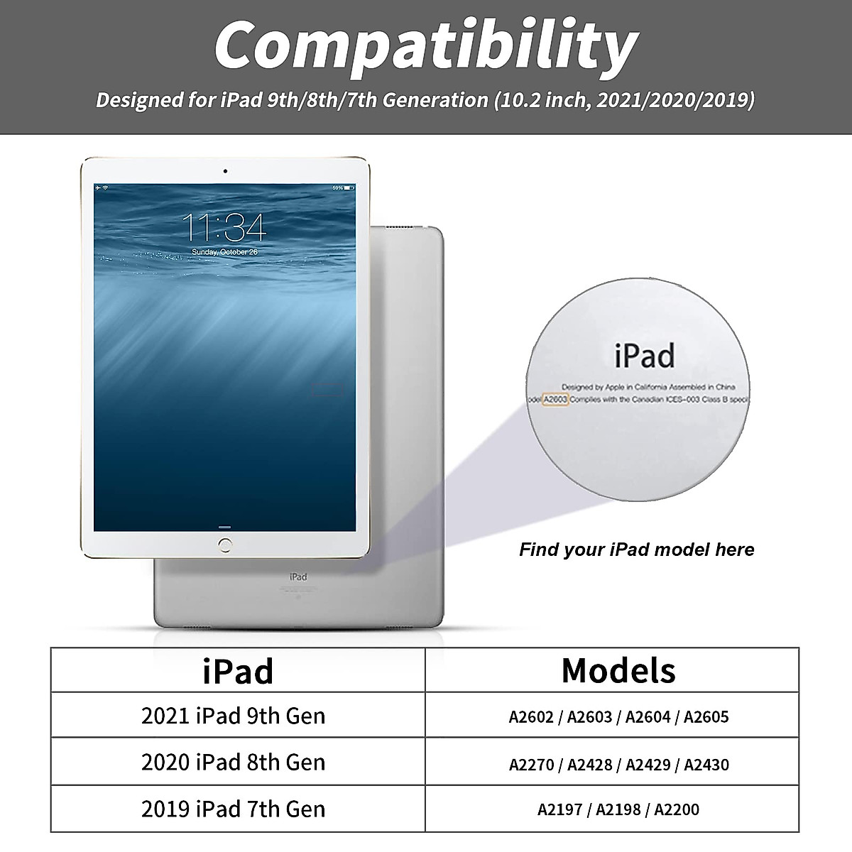 Aoub Case for iPad 9th/8th/7th Generation 10.2 inch, Auto Sleep/Wake Slim Lightweight Trifold Stand Smart Cover, Soft TPU Back Case with Pencil Holder for iPad 10.2 2021/2020/2019, Grey