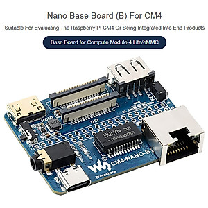 Nano Base Board (B) for Compute Module 4 Lite/eMMC,with Raspberry Pi 40PIN GPIO Header,Gigabit Ethernet RJ45,MIPI CSI-2 Port Connector 3.5mm Jack Audio