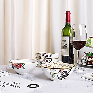 fanquare Porcelain Snack Bowls Set of 4, Floral Dipping Bowl, 9 oz Dessert Bowl for Ramen, Salad, 5 Inch